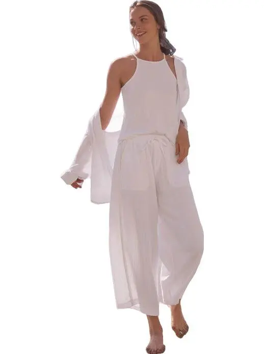 Splendid Gauze Crochet Palazzo Pant - White