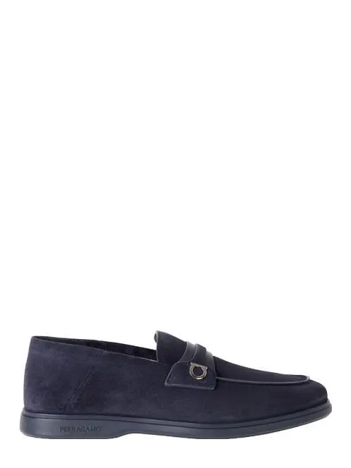 FERRAGAMO Deconstructed Loafer With Gancini Ornament - Navy