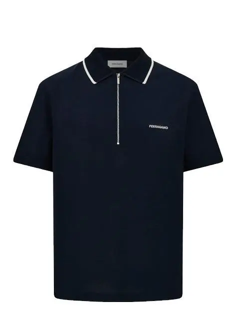 FERRAGAMO Cotton Polo Shirt With Zip Closure - Natural