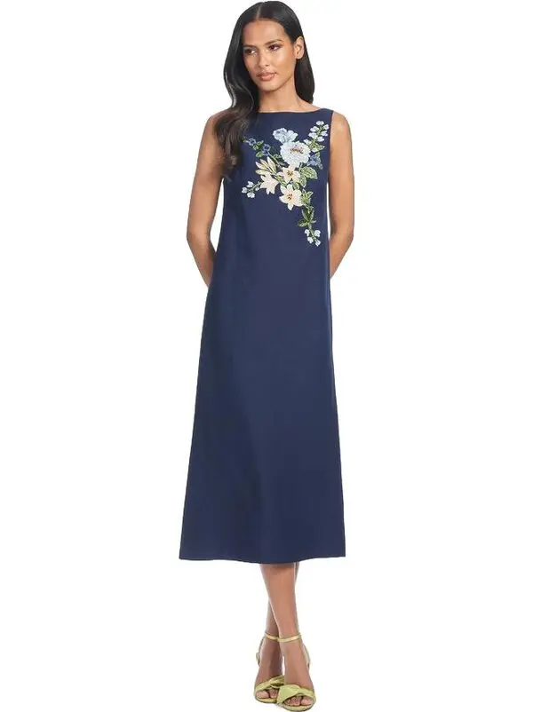 Sachin & Babi Willa Embroidered Linen Rayon Dress - Blue / Navy