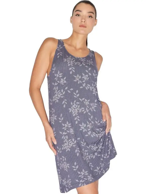 Natori Aria Printed Rib Ease Chemise - Blue