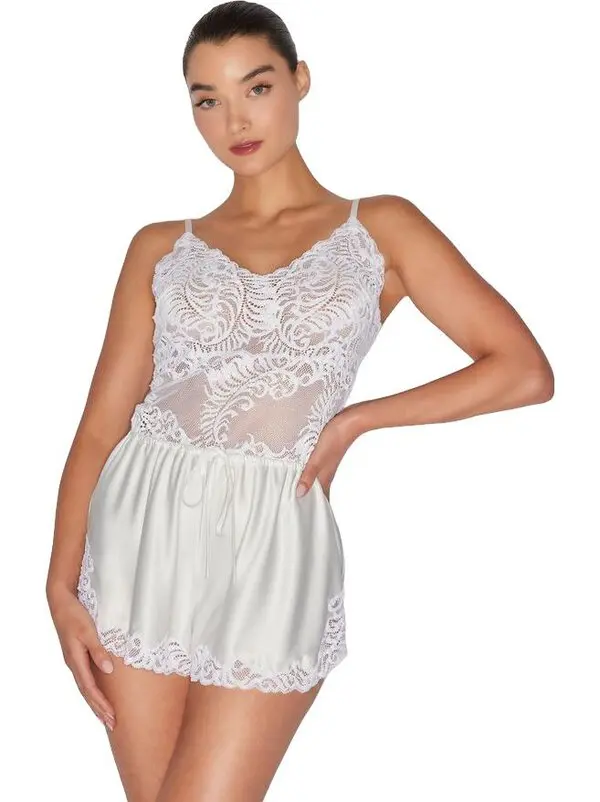 Natori Feathers Boudoir Romper - White