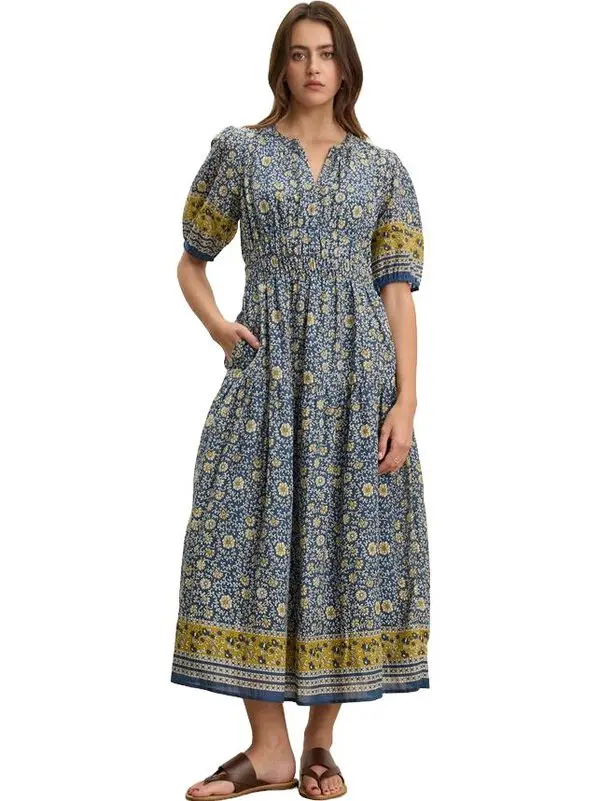 Velvet By Graham & Spencer Natalia Printed Cotton Dress - Blue