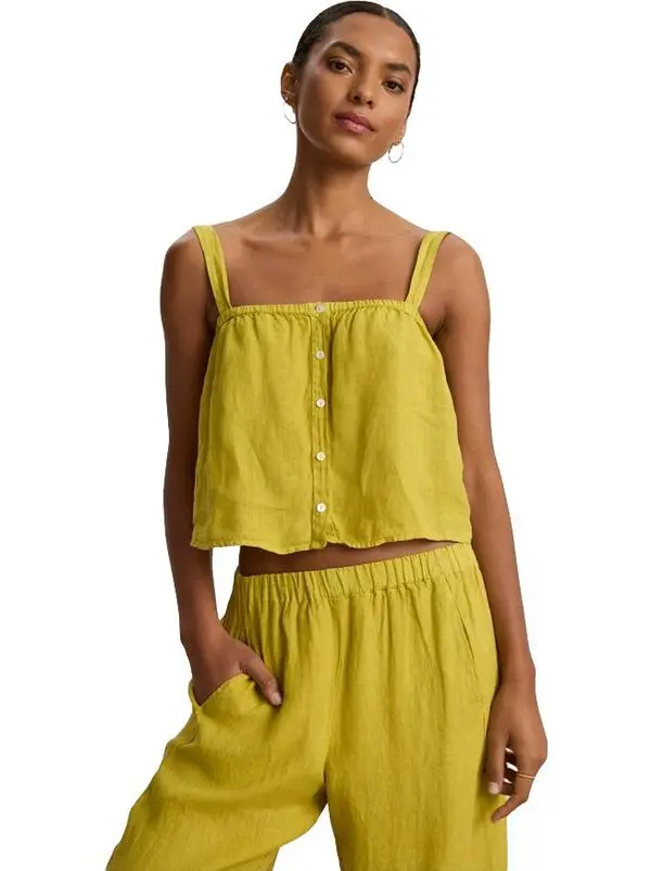 Velvet By Graham & Spencer Quin Linen Tank Top - Yellow