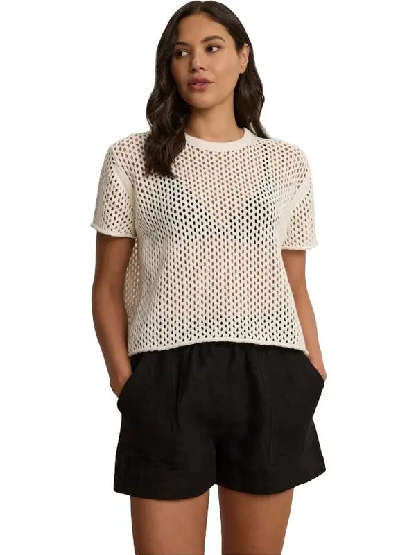 Velvet By Graham & Spencer Ashley Cotton Cashmere Mesh Sweater - White
