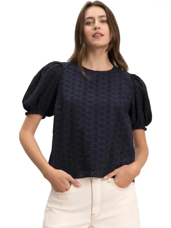Velvet By Graham & Spencer Dalyn Eyelet Top - Blue / Navy