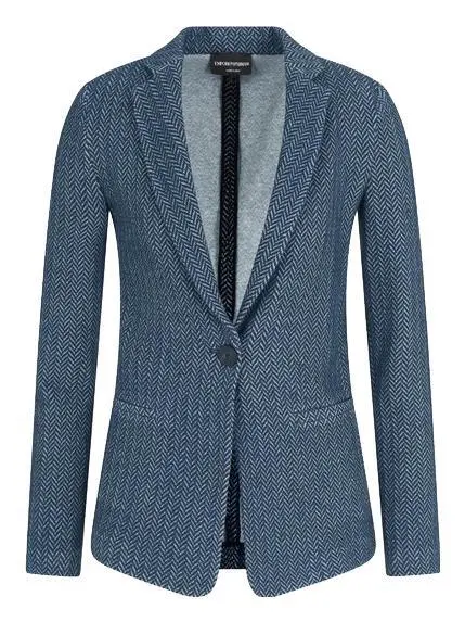 Emporio Armani Single-breasted Jersey Blazer With Chevron Motif - Blue