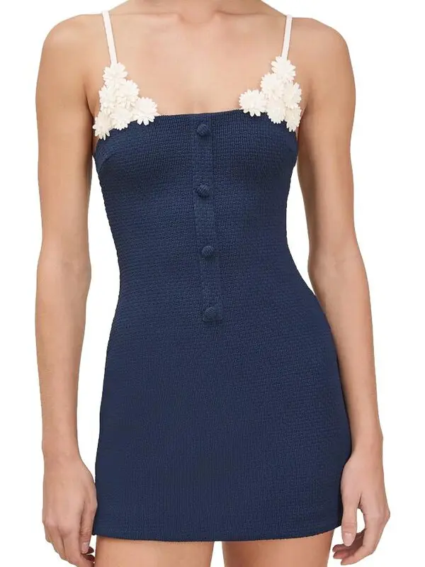 Devon Windsor Hayes Mini Dress With Button And Floral Detail - Navy