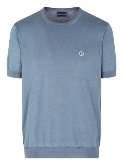 Giorgio Armani Short-sleeved Silk-cotton Jumper - Blue