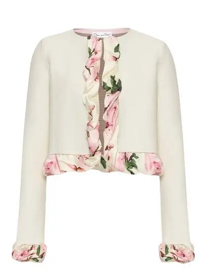 Oscar De La Renta Cherry Blossom Twist Trim Cardigan - Natural