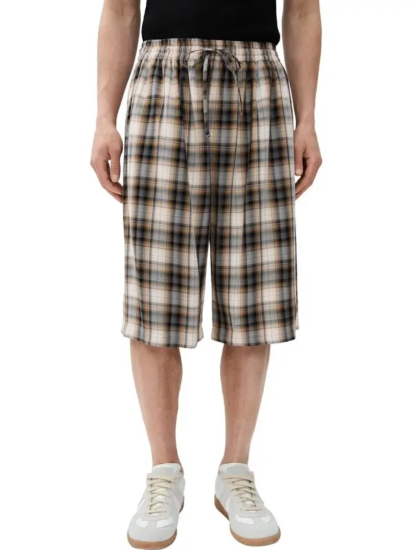 Acne Studios Ressa Optic Check Flannel Shorts 13.5 - Beige/black