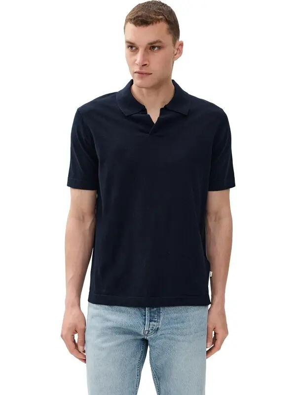 Nn07 Ryan Cotton Linen Polo - Navy Blue