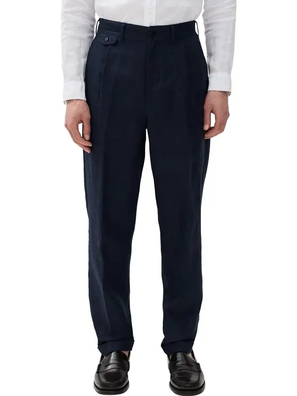 ALEX MILL Standard Pleated Linen Pants - Navy