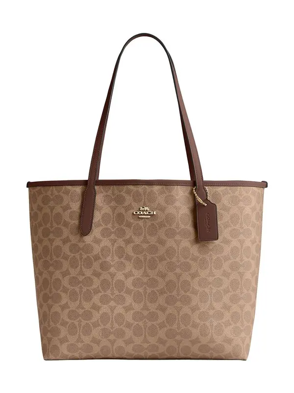 COACH OUTLET City Tote Bag In Signature Canvas - Gold/tan/brown
