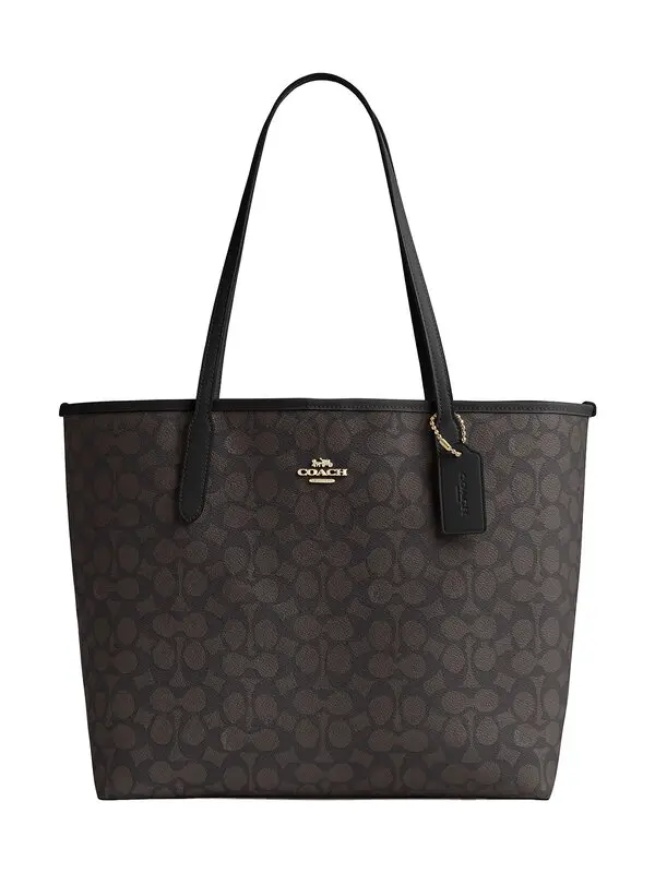 COACH OUTLET City Tote Bag In Signature Canvas - Gold/walnut/black