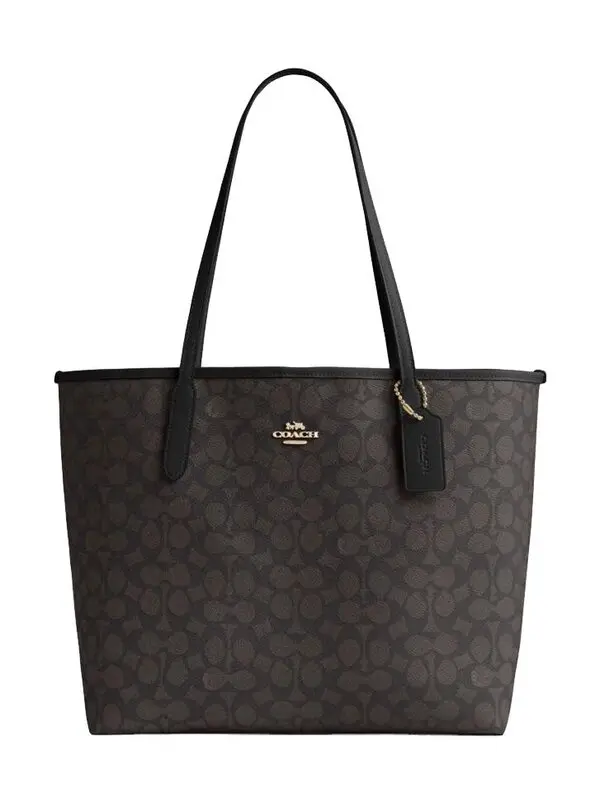 COACH City Tote Bag In Signature Canvas - Signature Canvas/gold/walnut/black