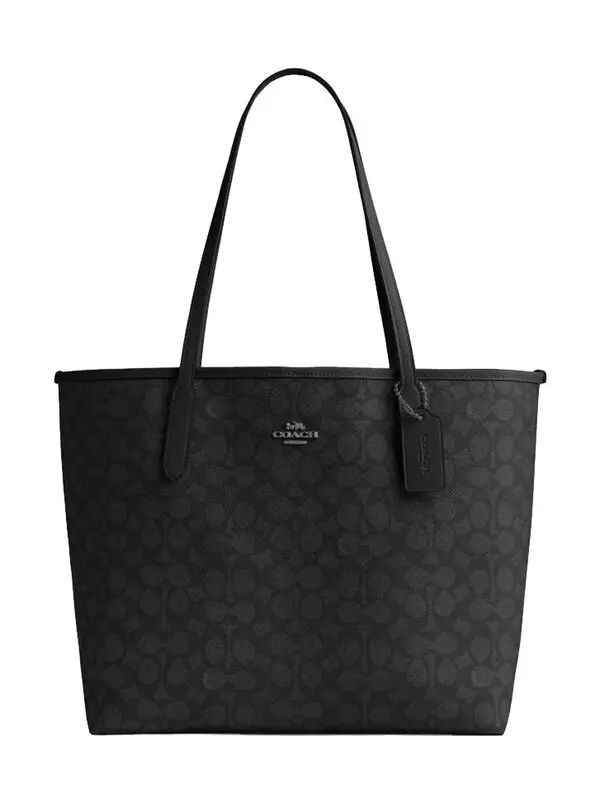 COACH City Tote Bag In Signature Canvas - Signature Canvas/gunmetal/charcoal/black