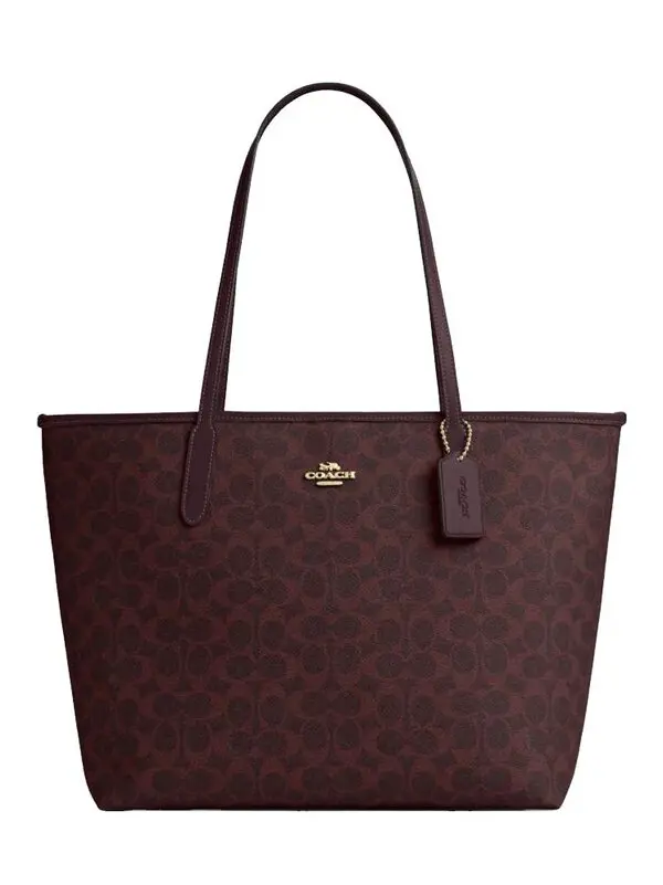 COACH City Tote Bag In Signature Canvas - Signature Canvas/im/black Currant