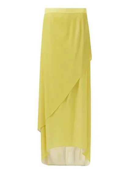 LEEM Asymmetric Plisse Woven Maxi Skirt - Yellow