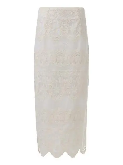 LEEM Pencil Lace Midi Skirt - White