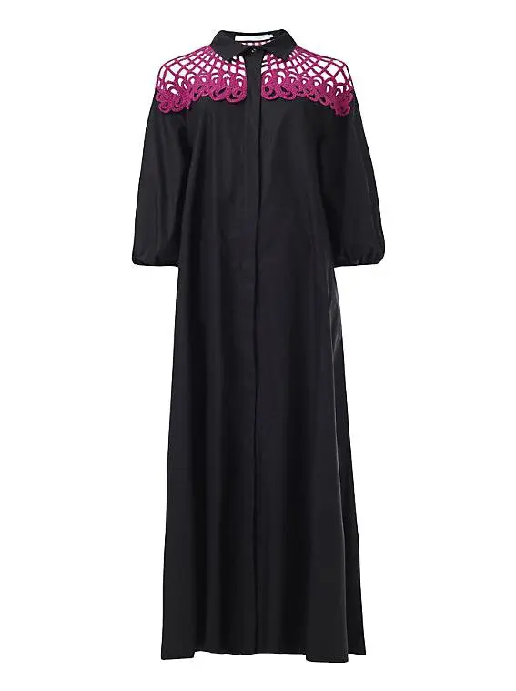 LEEM Cotton-poplin Shirt Kaftan With Lace Panels - Black