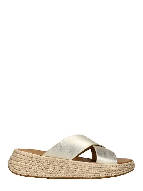 Fitflop F-mode Leather Flatform Sliders - Gold