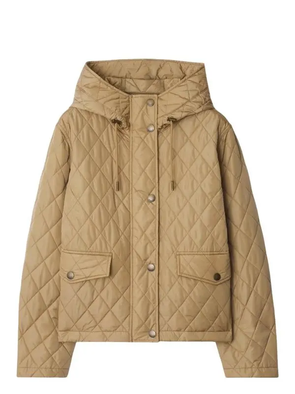 Burberry Cropped Quilted Nylon Hooded Jacket - Beige