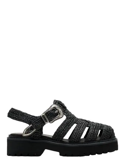 MARC NOLAN Maya Lug Fisherman Sandals - Black Crochet