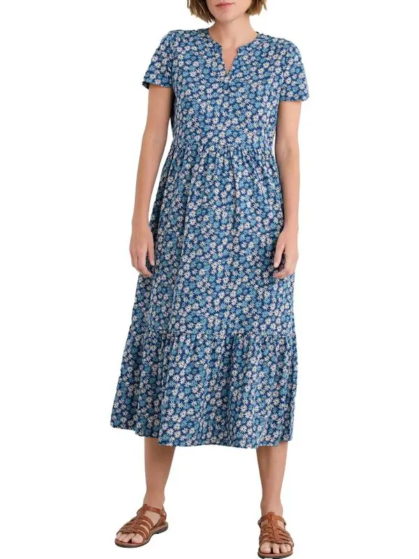 SEASALT CORNWALL Rainette Floral Short Sleeve Midi Dress - Screenprint Daisy Marine