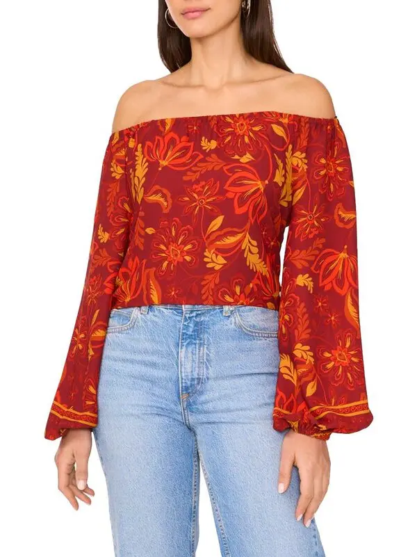 Vince Camuto Floral Off-the-shoulder Crepe Top - Chili