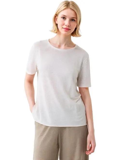 Majestic Filatures Stretch Linen Elbow Sleeve Crewneck T-shirt - Cream