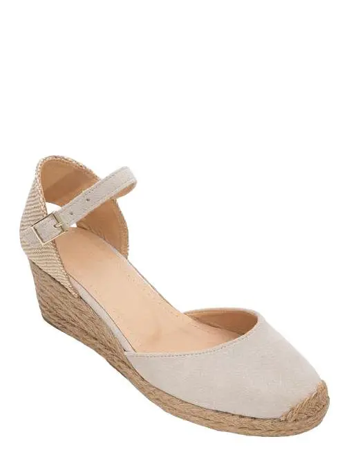 FOREVER & ALWAYS SHOES Aldea Leather Platform Espadrille - Beige Suede Leather