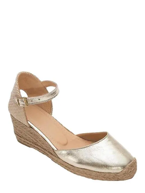 FOREVER & ALWAYS SHOES Aldea Leather Platform Espadrille - Gold Leather