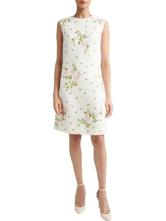 Giambattista Valli Rose Bouclé Tweed Shift Dress - Trianon Roses Boucle