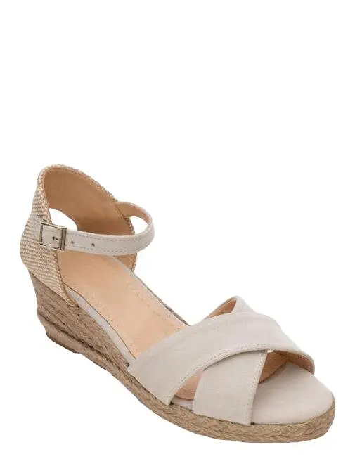 FOREVER & ALWAYS SHOES Miria Leather Platform Espadrille - Beige Suede Leather