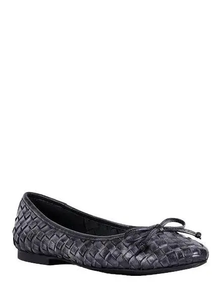 ROAN Business Leather Ballerina Flats - Black Distressed