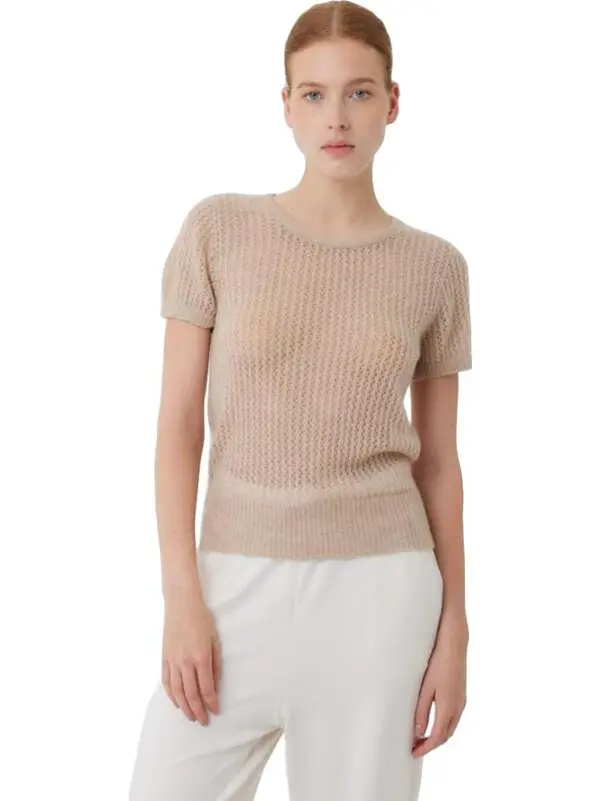 Majestic Filatures Cashmere Silk Mesh Crewneck - Cappuccino