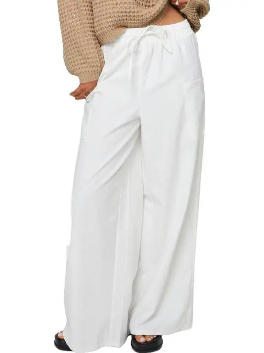 Princess Polly Wide-leg Cotton-linen Blend Pants - Off White