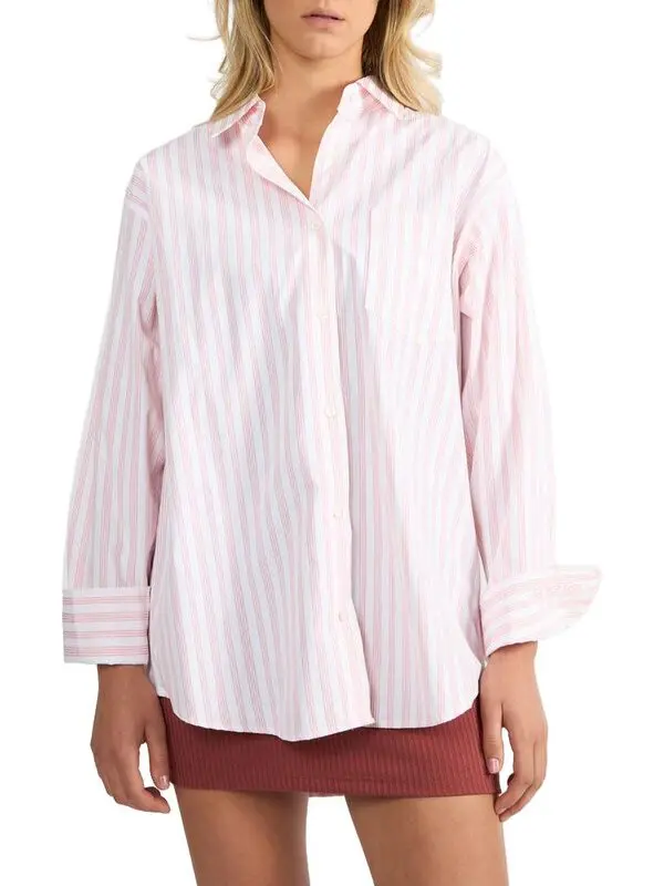 VIENS AVEC MOI Seaside Stripe Button-up Shirt - Pink Stripe