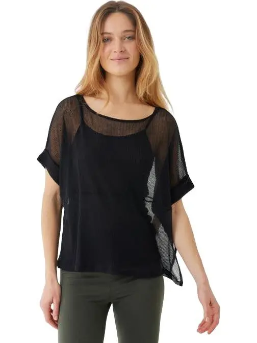 Majestic Filatures Micro Modal Laser Cut Cashmere Short Sleeve Boatneck - Noir
