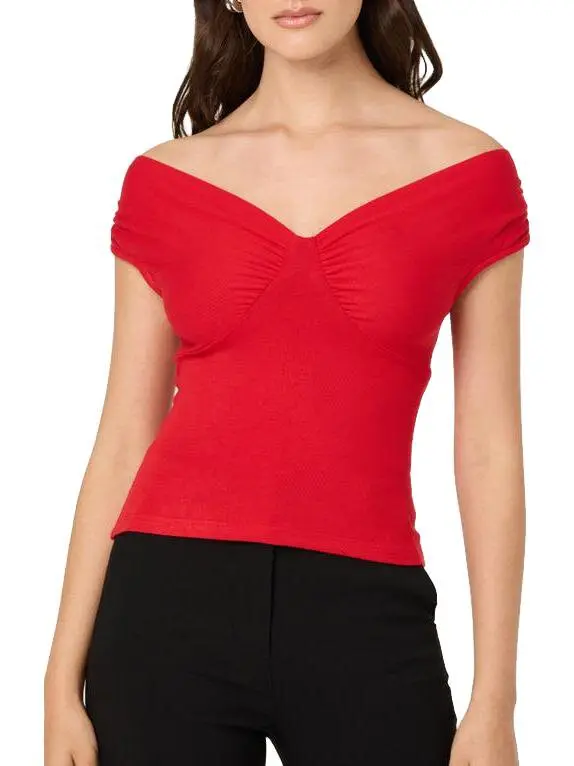 Astr The Label Ruched Off-the-shoulder Top - Red