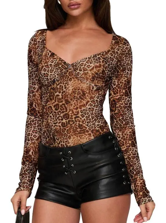 Princess Polly Elixia Print Long Sleeve Bodysuit - Leopard