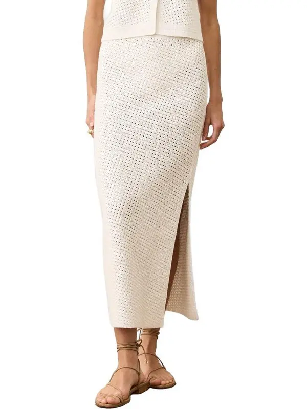 Marine Layer Sands Open Stitch Midi Sweater Skirt - Cream