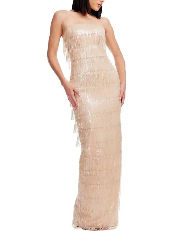 Dress The Population Sequin Fringe Strapless Dress - Champgane