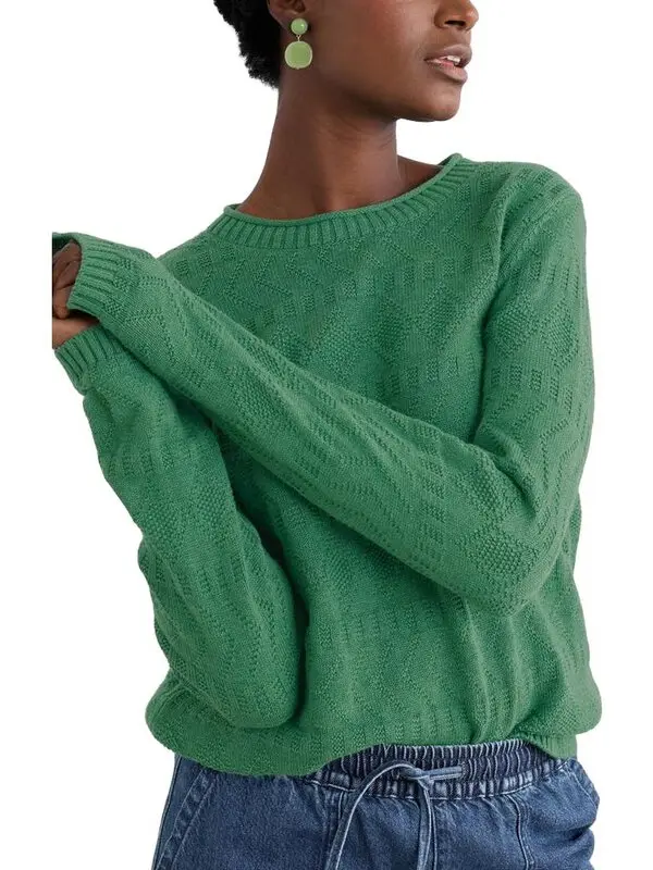 SEASALT CORNWALL Kinter Organic Cotton Crewneck Sweater - Knit Melange Pine