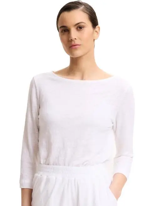 Majestic Filatures Stretch Linen Three-quarter Sleeve Boatneck T-shirt - Blanc