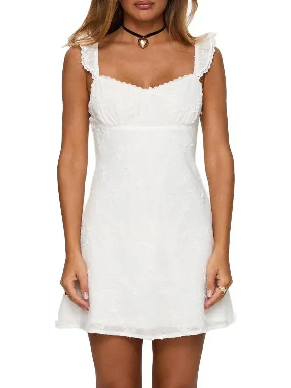 Princess Polly Beacall Embroidered Lace Trim Cotton Mini Sundress - White