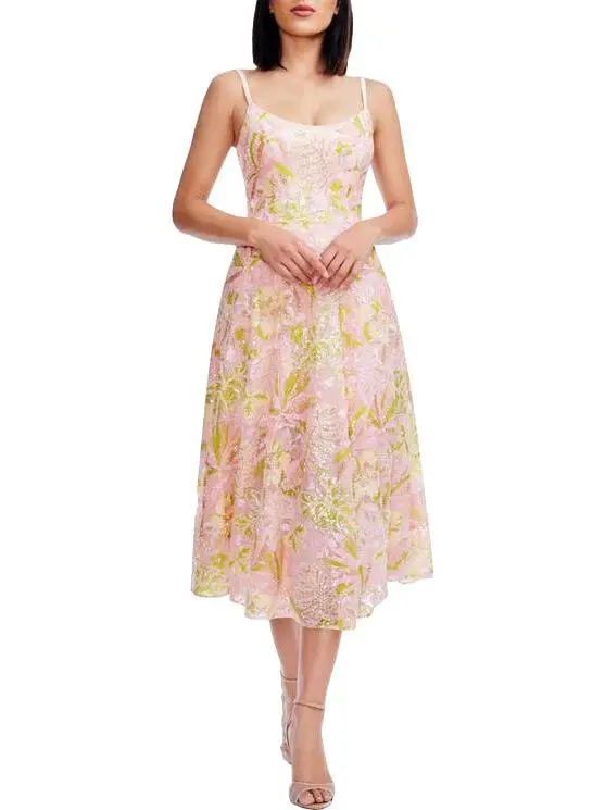 Dress The Population Sequin Floral Cocktail Dress - Soft Pink Multi