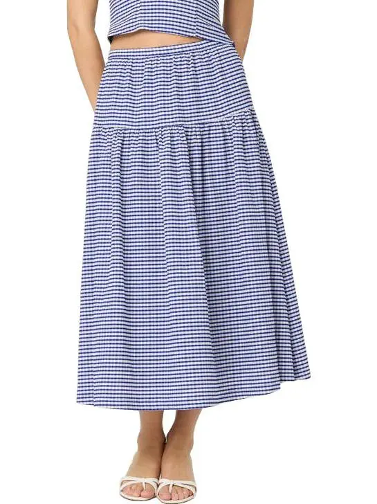 Astr The Label Drop Waist Cotton Blend Skirt - Blue Gingham