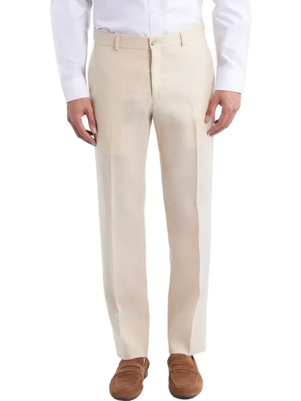 Berle Flat Front Linen Trousers - Butter